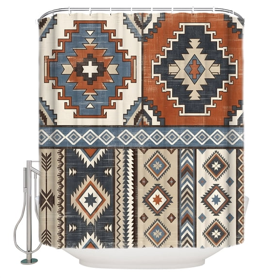 Beige Red Boho Bathroom Shower Curtains with 12 Hooks Polyester ...
