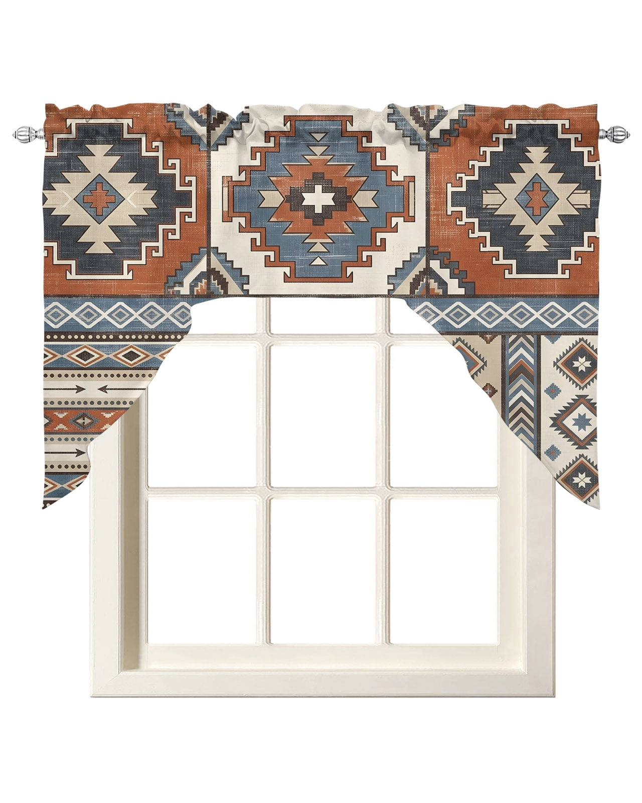 Beige Red Boho Kitchen Swag Valances for Windows, Classic Southwestern ...