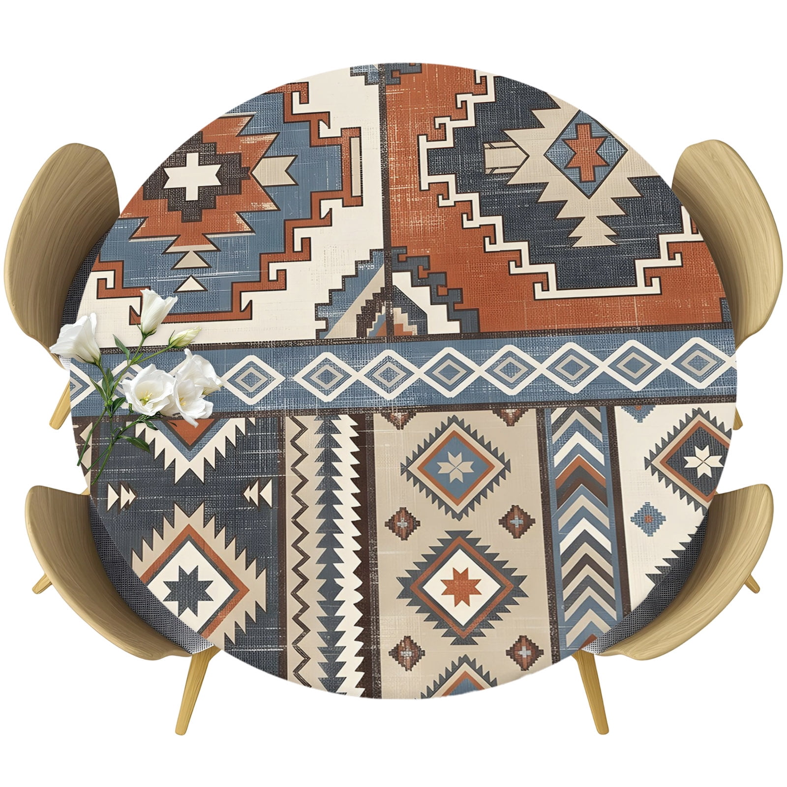 Beige Red Boho Round Tablecloth 36-44 Inch Round Fitted Table Cloth ...