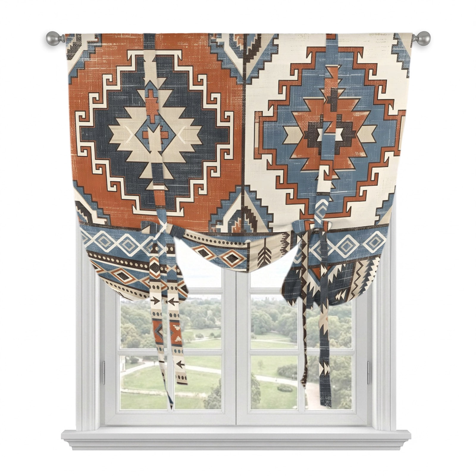 Beige Red Boho Tie Up Curtains for Window, Thermal Insulated Balloon ...
