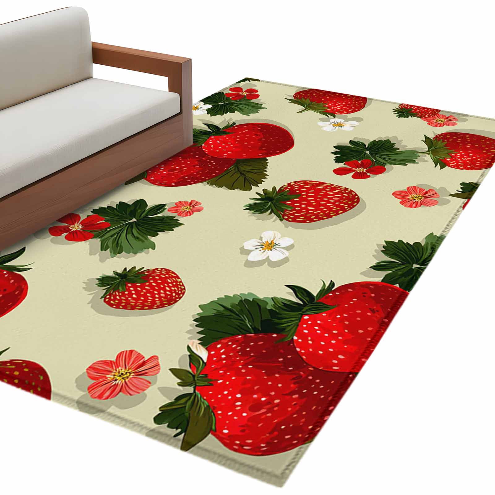 Beige Red Strawberry Area Rugs Collection 4'x6', Spring Floral ...