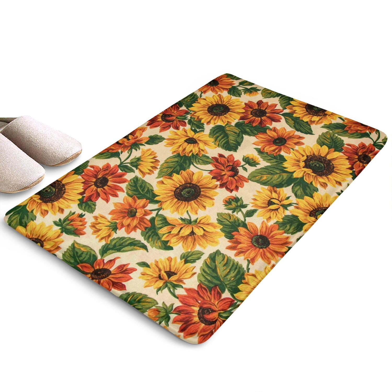 Beige Red Sunflower Pattern Flannel Non Slip Door Rugs,Washable Door ...