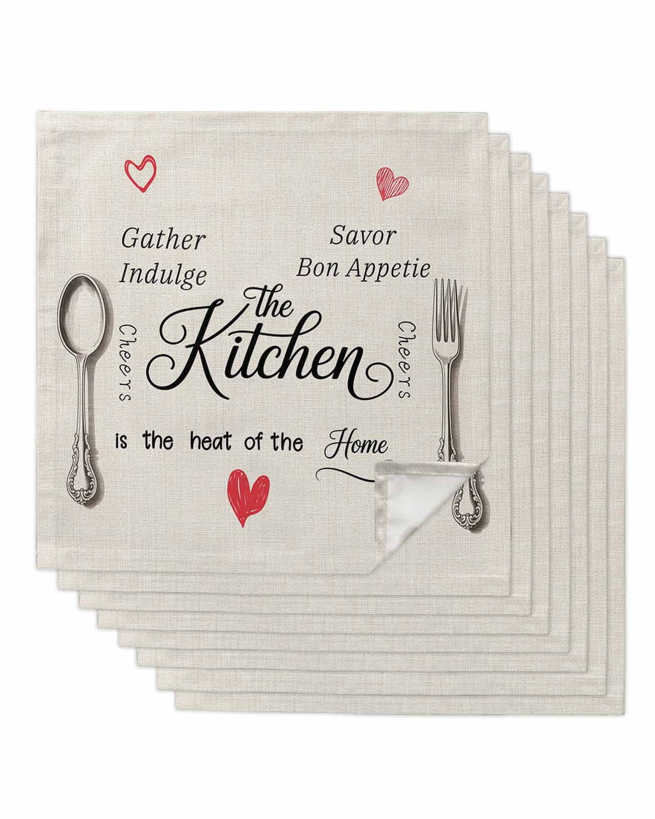 Beige Retro Art Cloth Napkins Set of 8 Reusable Dinner Napkins, Spoon ...