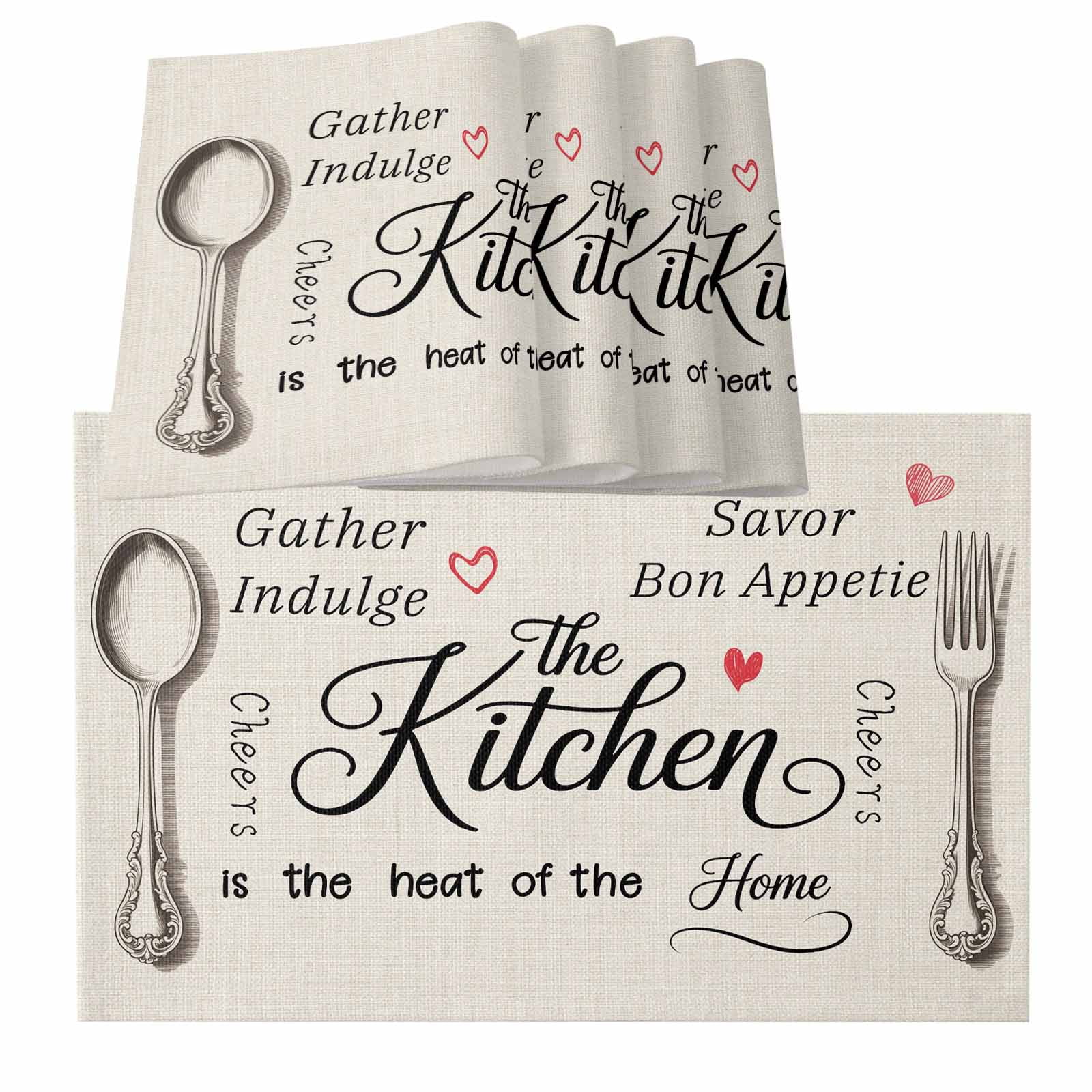 Beige Retro Art Placemats for Dinning Table Set of 6, Spoon Fork ...