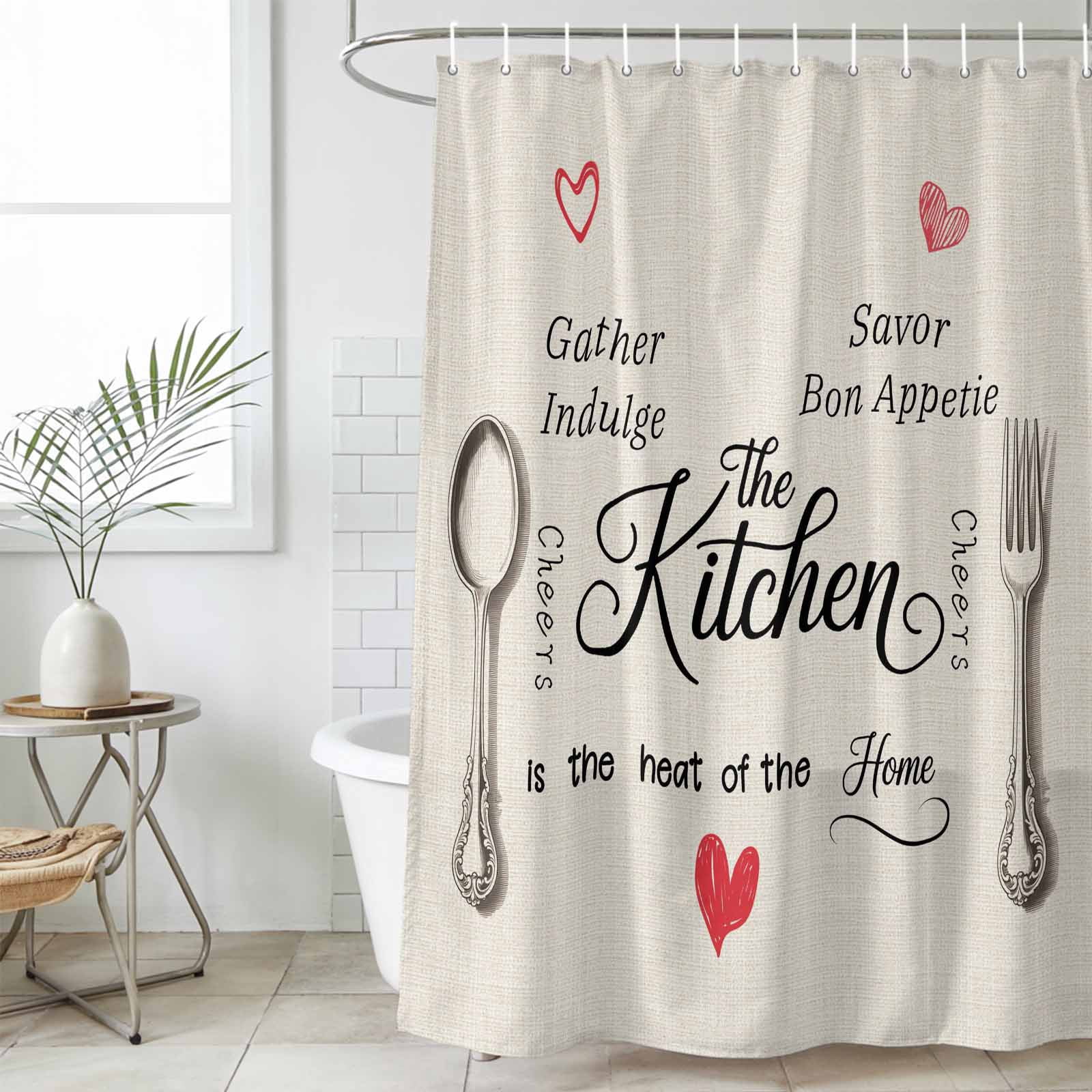 Beige Retro Art Waterproof Fabric Shower Curtain,Spoon Fork Vintage ...