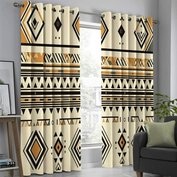 Beige Retro Diamond Pattern Stripes Blackout Curtains American Tribal ...