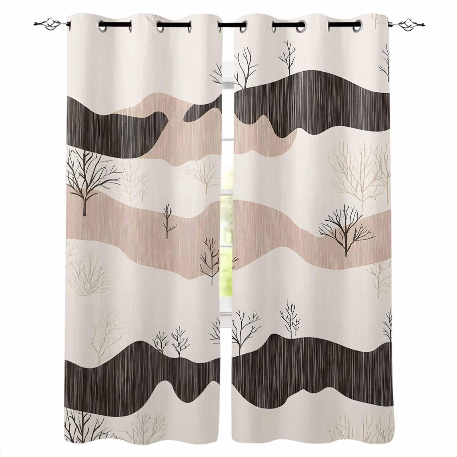 Beige Retro Landscape Blackout Curtains for Bedroom Living Room ...