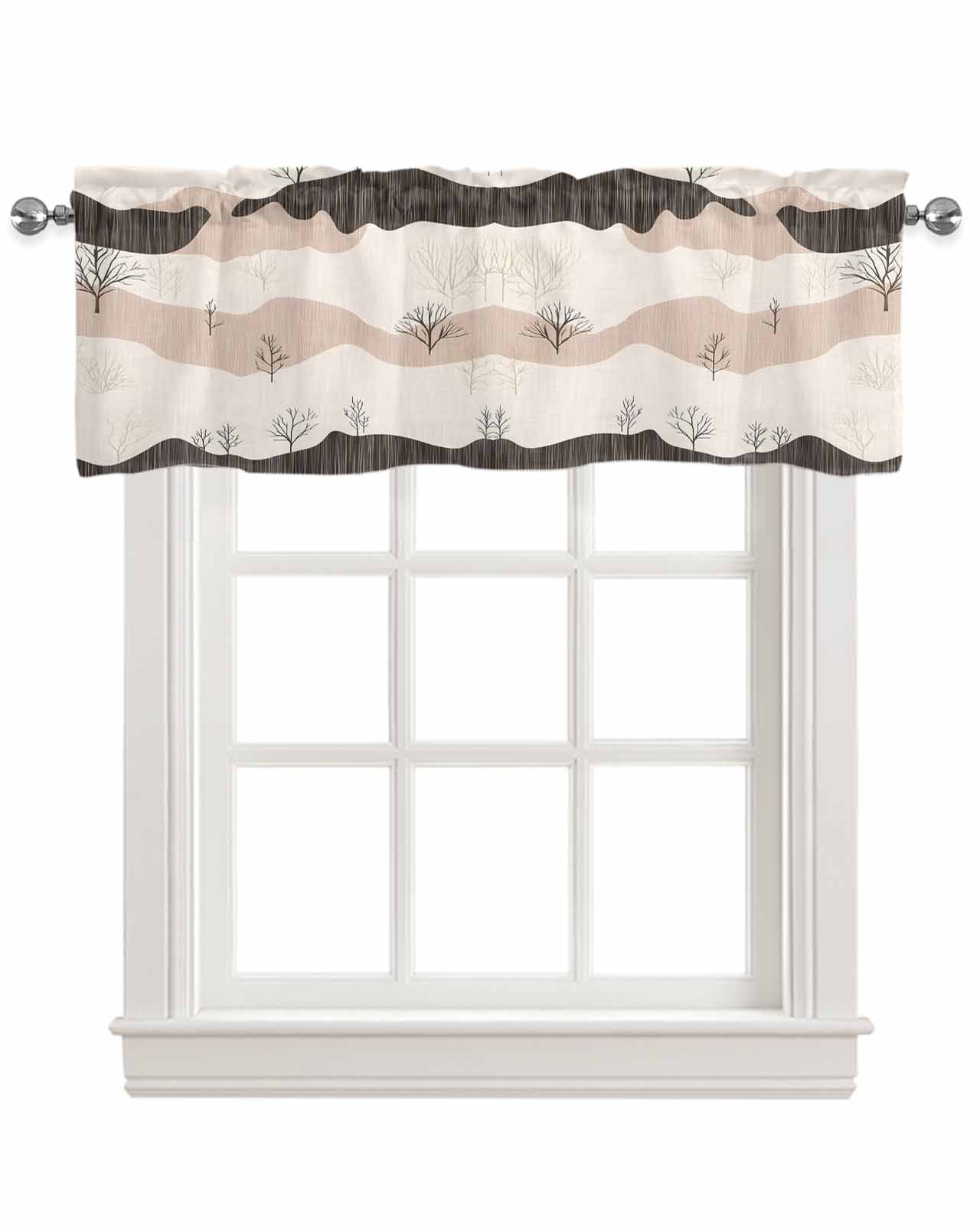 Beige Retro Landscape Kitchen Valances for Windows Farmhouse Linen ...