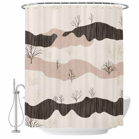 Beige Retro Landscape Shower Curtain Set - 72" x 78" Washable Bathtub ...