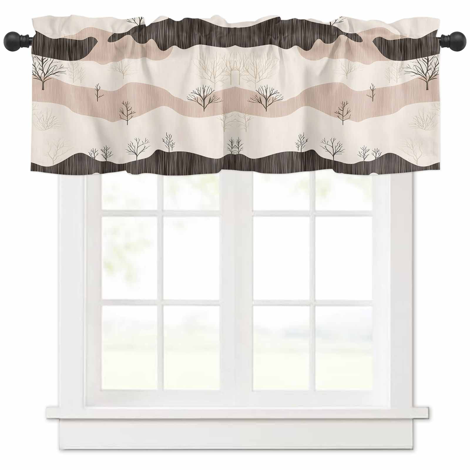 Beige Retro Landscape Valances for Windows Farmhouse Kitchen Curtains ...