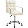 Beige Ribbed PU Adjustable Swivel Mid-Back Office Chair with Arms ...