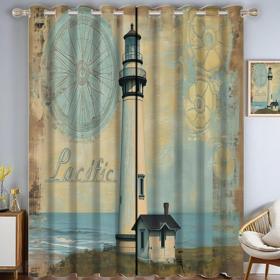 Beige Room Darkening Curtains–Seaside Theme Kitchen Curtain Drapes ...