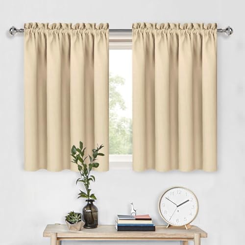 Beige Room Darkening Curtains for Kitchen/Bedroom, 60 x 36 inches Long ...