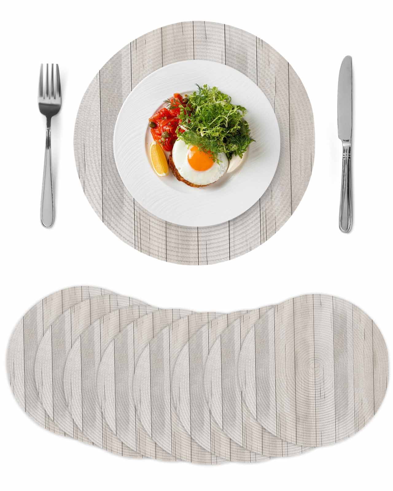 Beige Round 13 Inch Placemats Set of 8, Farmhouse Simple Abstract ...