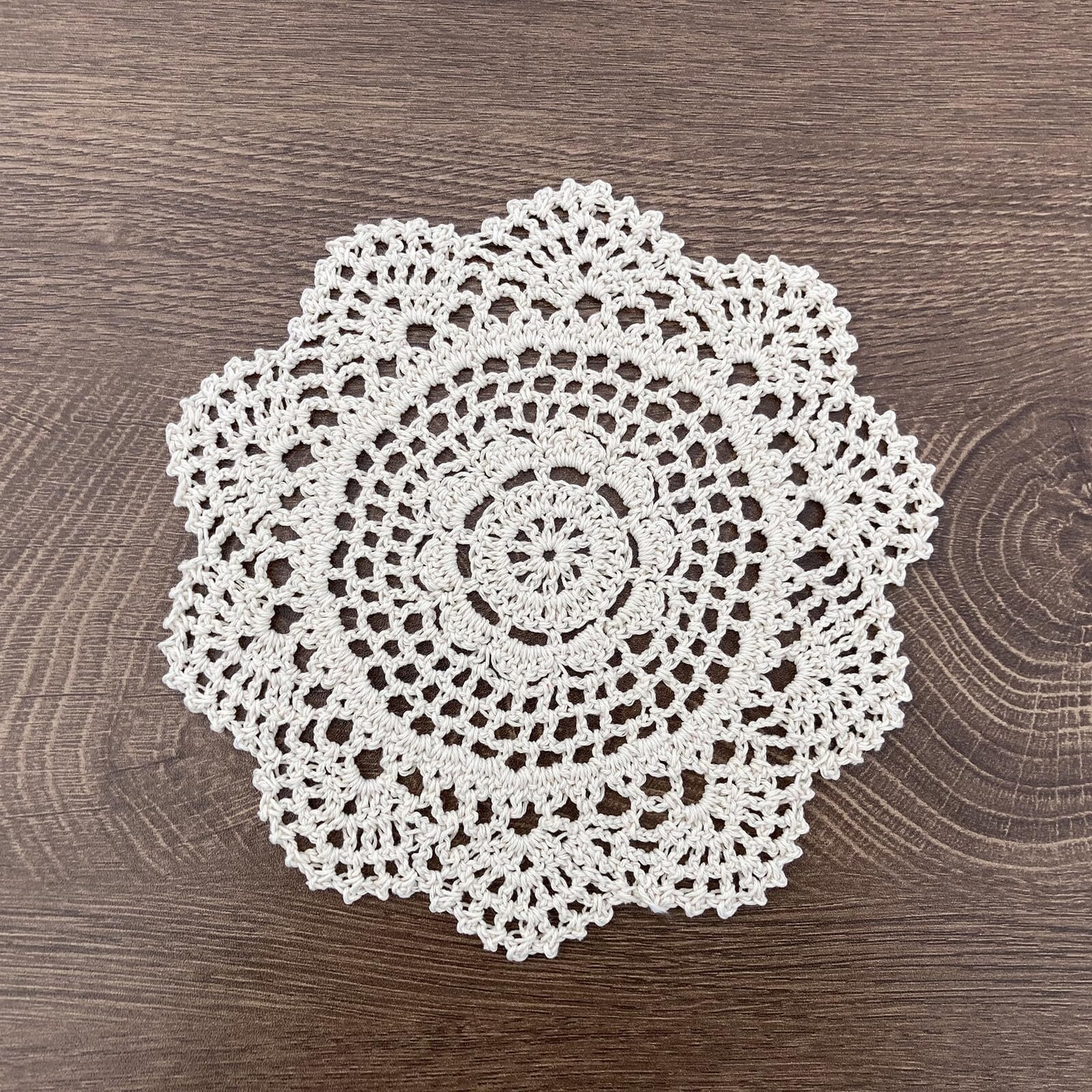 Beige Round 8 inch Crocheted Cotton Doily Floral Design Fabric Doilies ...