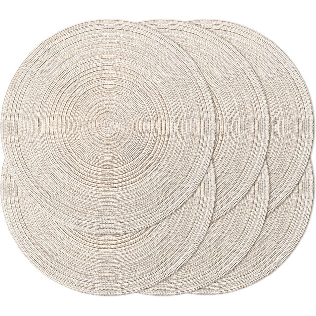 Beige Braided Round Placemats, 15 inch, Set of 6 for Dining and Kitchen ...