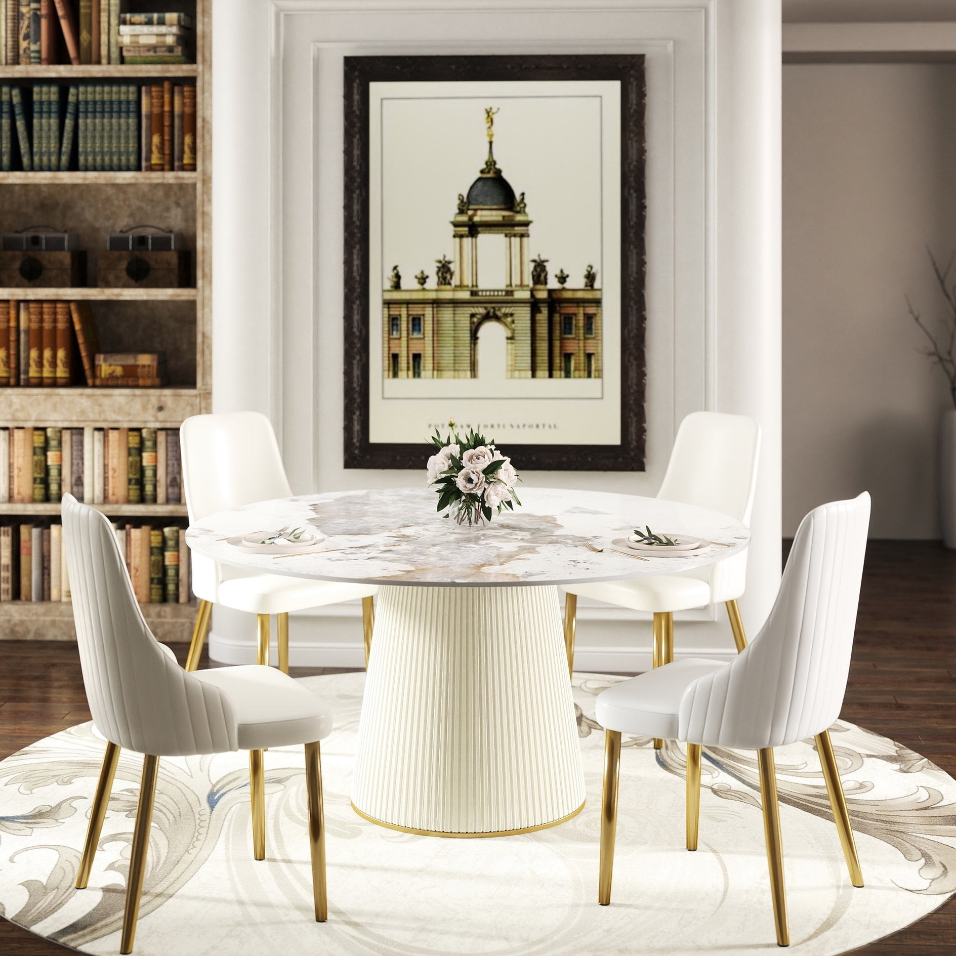 Beige Round Dining Table | Perfect for Gatherings | Plywood Filled, PU ...