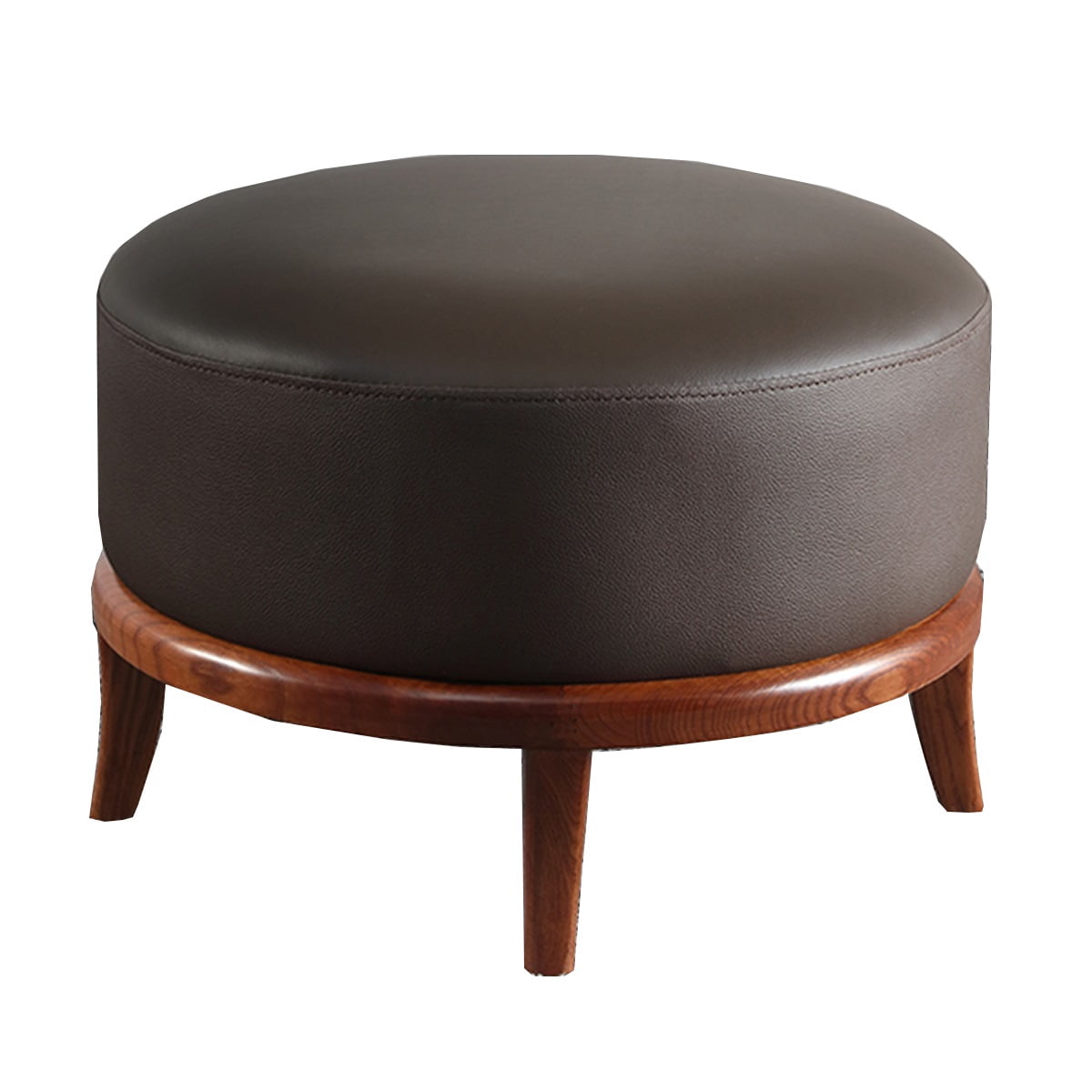 Beige Round Foot Stool Ottoman, Upholstered Leather Ottoman Footrest ...