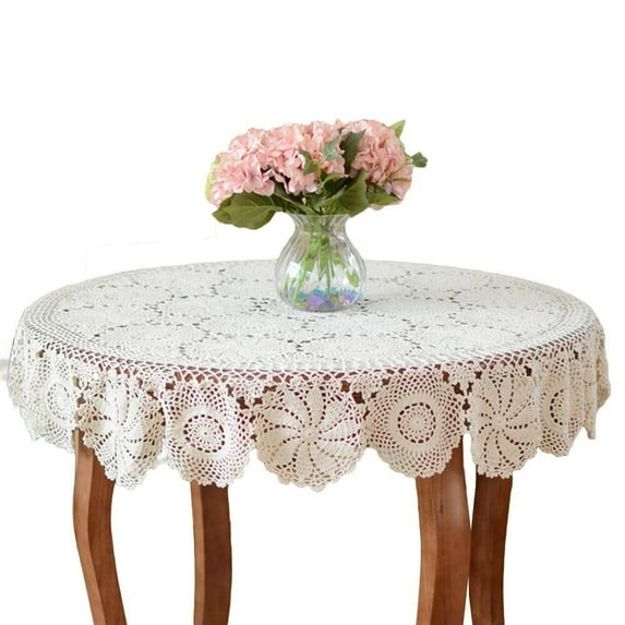 Beige Round Handmade Crochet Tablecloth Cotton Lace Table Doilies ...