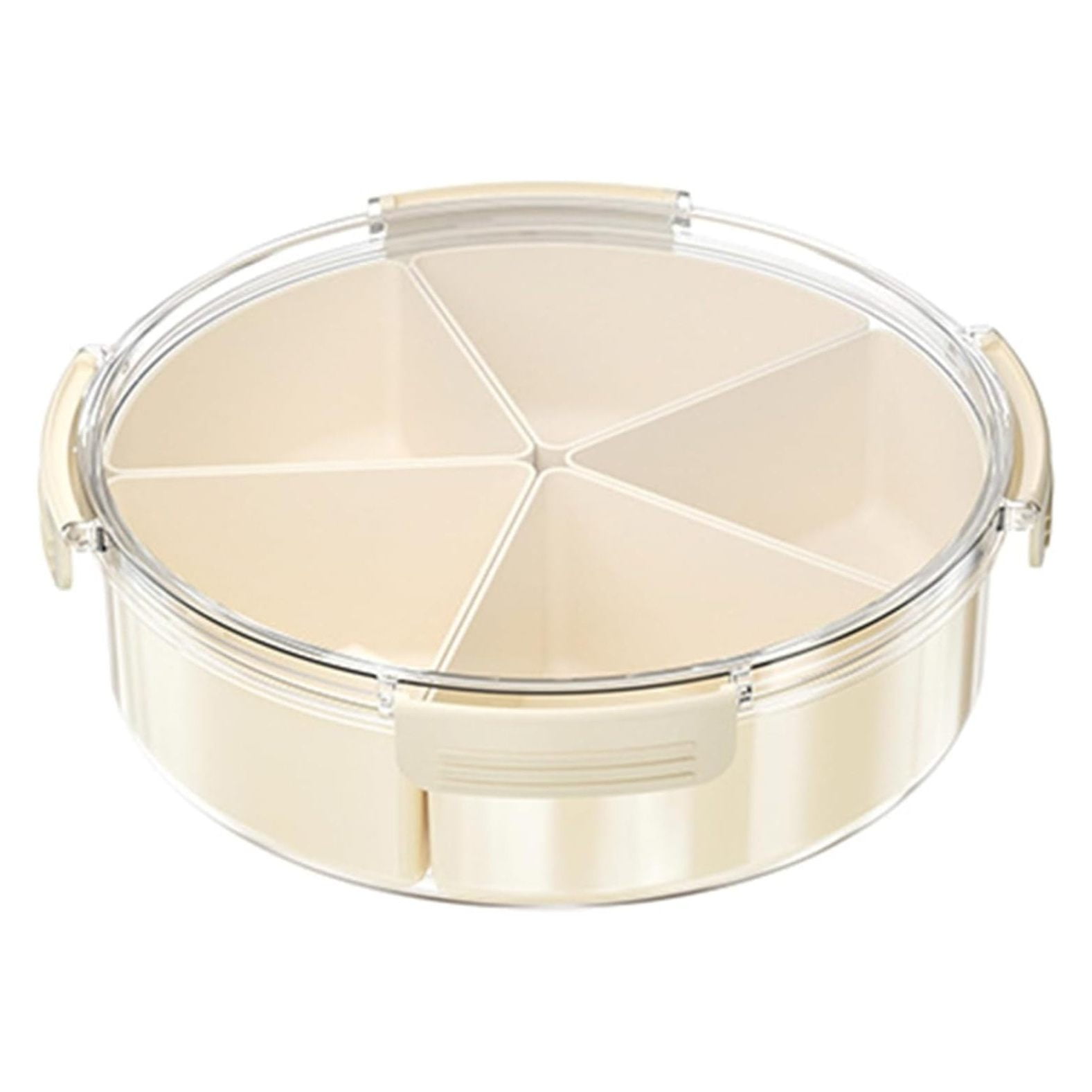Beige Round Plastic Divided Serving Tray with Lid, 5 Compartments Snack ...