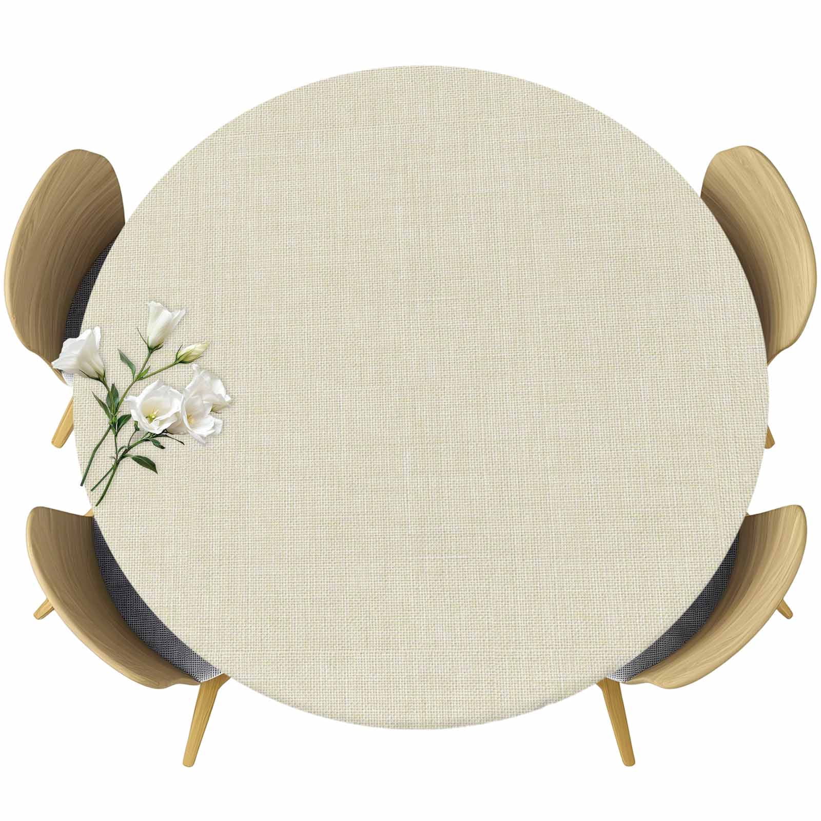Beige Round Tablecloth 45-54 Inch Round Fitted Table Cloth with Elastic ...