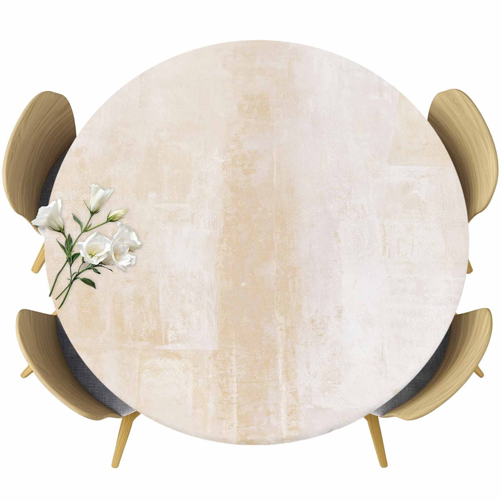 Beige Round Tablecloth 55-60 Inch Round Fitted Table Cloth with Elastic ...