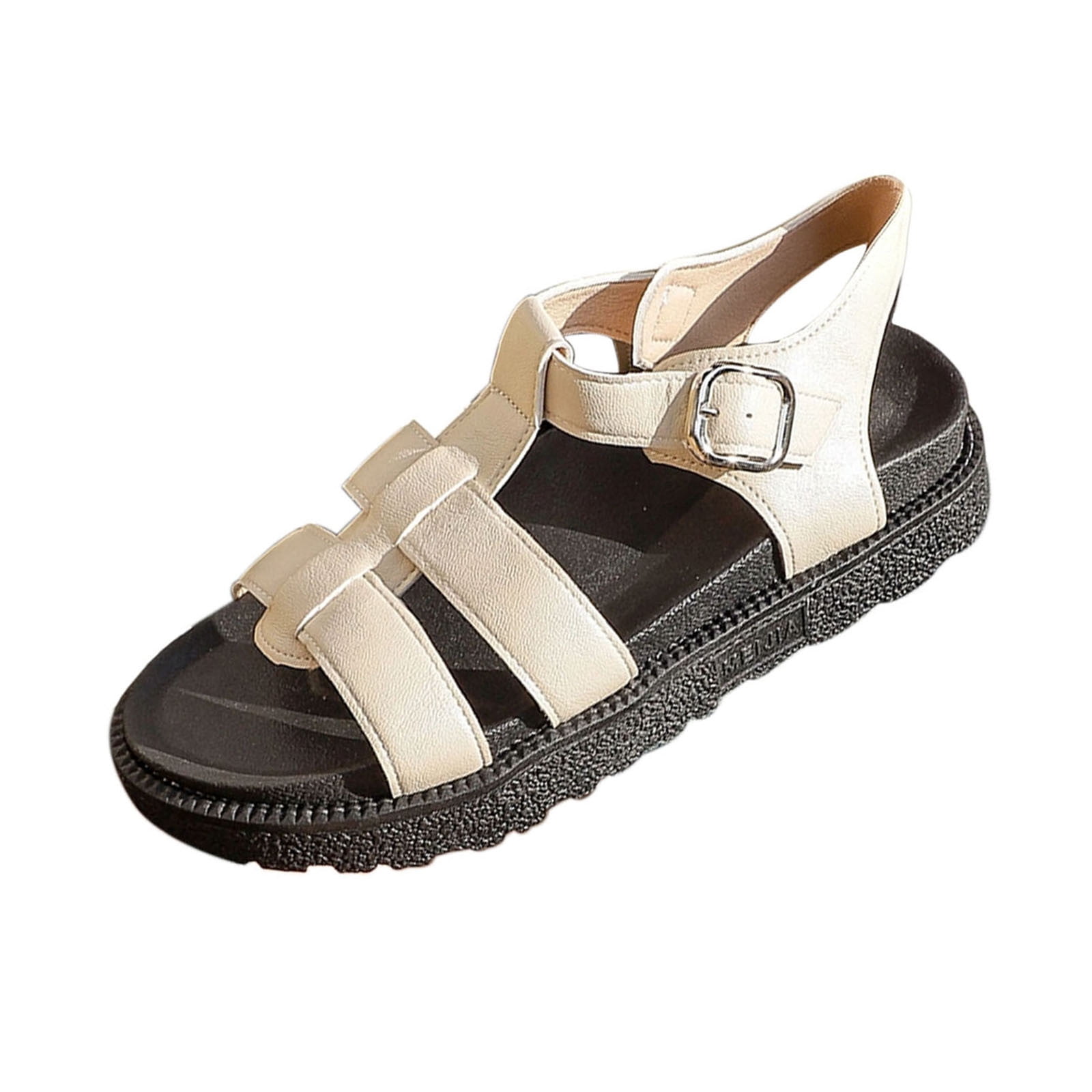 Beige Round Toe Open Toe Thick Sandals For Ladies Spring Summer ...