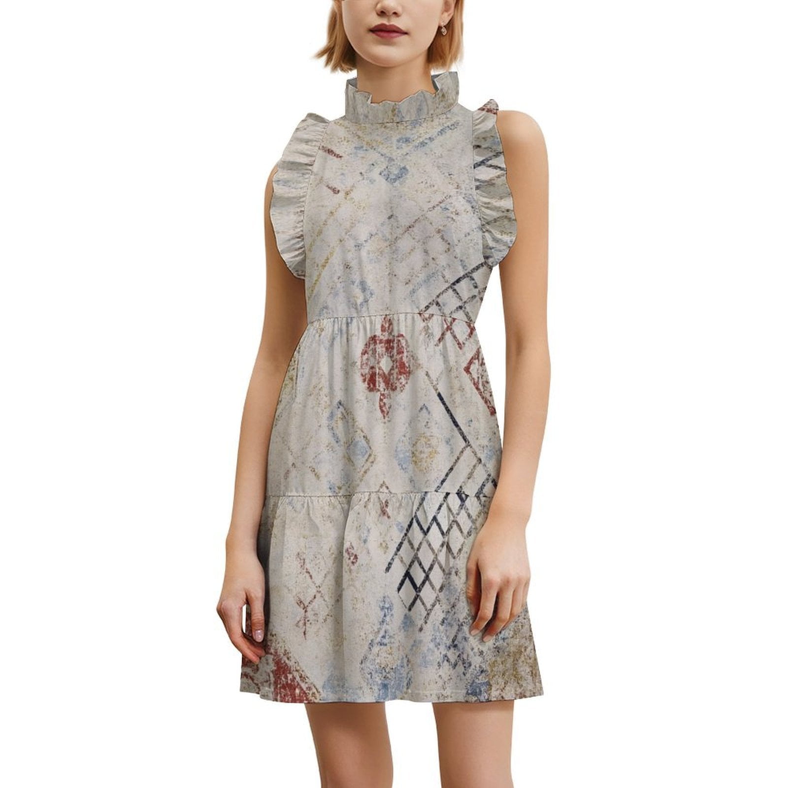 Beige Rug Geometric Design Pattern Women's Fashion Casual Dress Summer ...