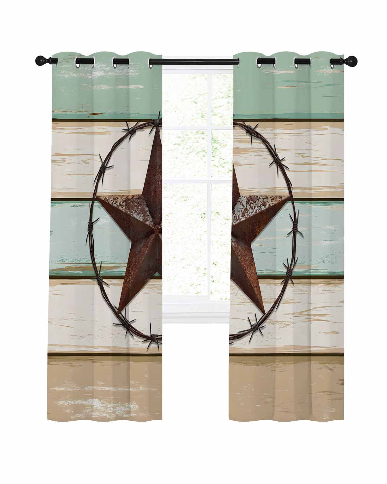 Beige Sage Green Texas Star Blackout Curtains, Light Blocking Print ...