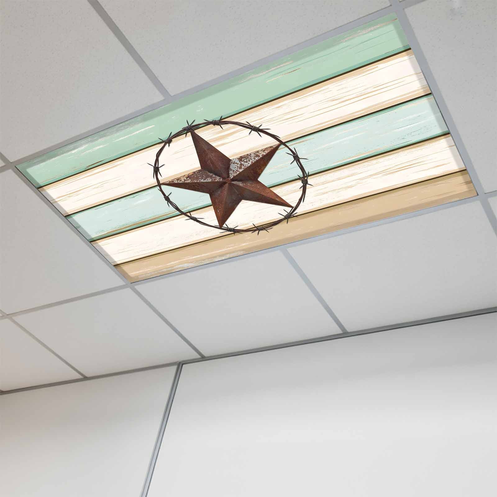 Beige Sage Green Texas Star Fluorescent Light Covers, Vintage Stars ...