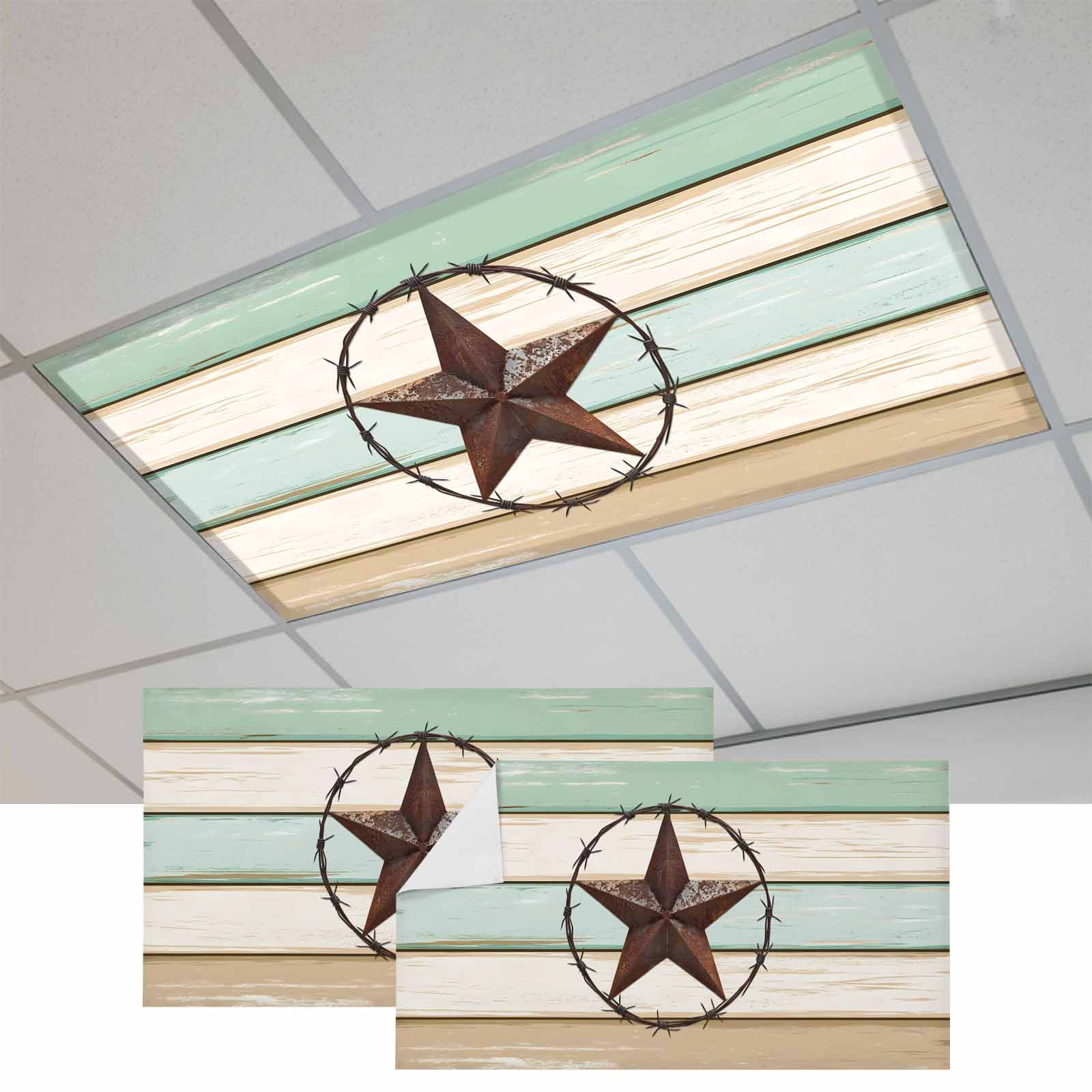 Beige Sage Green Texas Star Fluorescent Light Covers, Vintage Stars ...