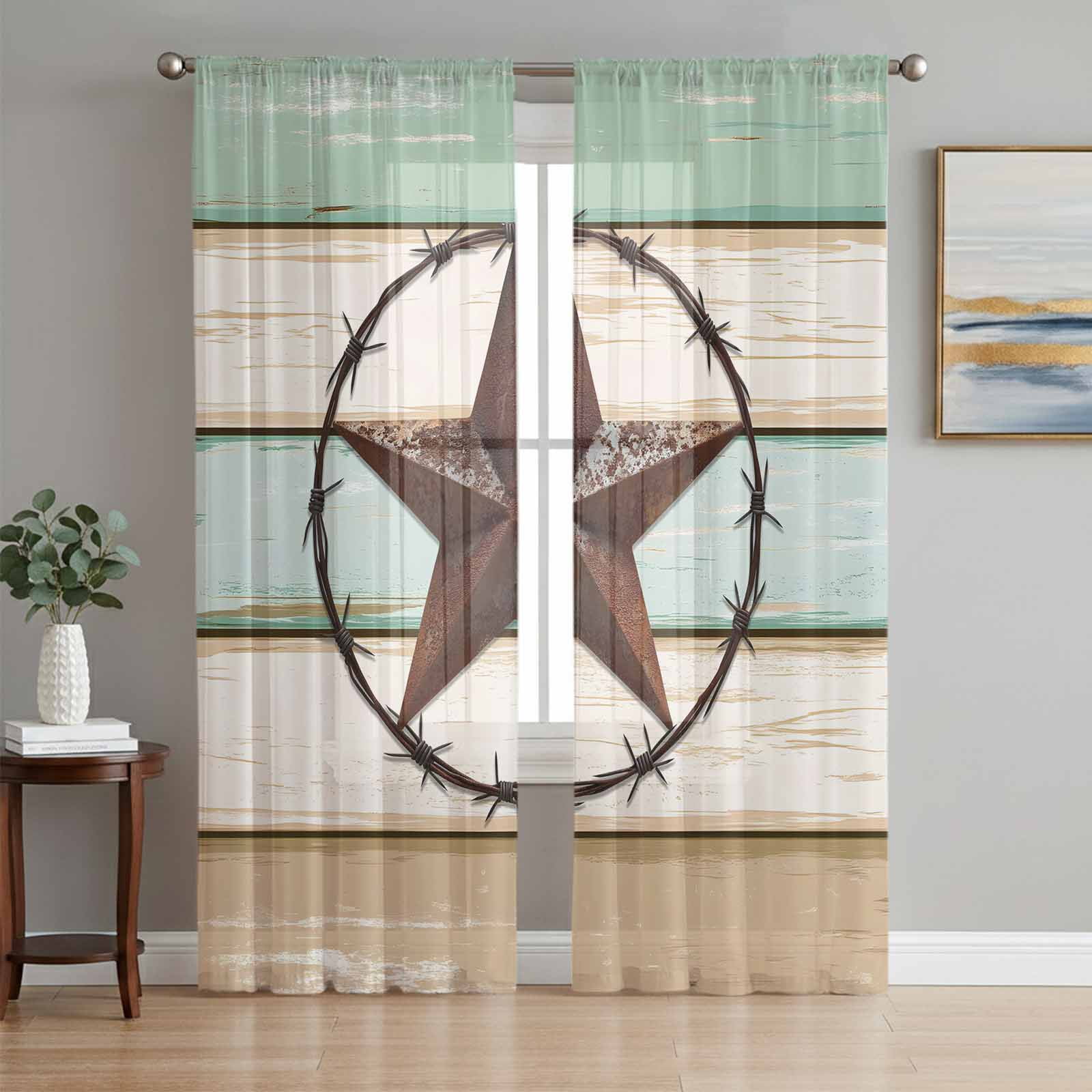 Beige Sage Green Texas Star Semi Sheer Curtains 108 Inch Length 2 ...