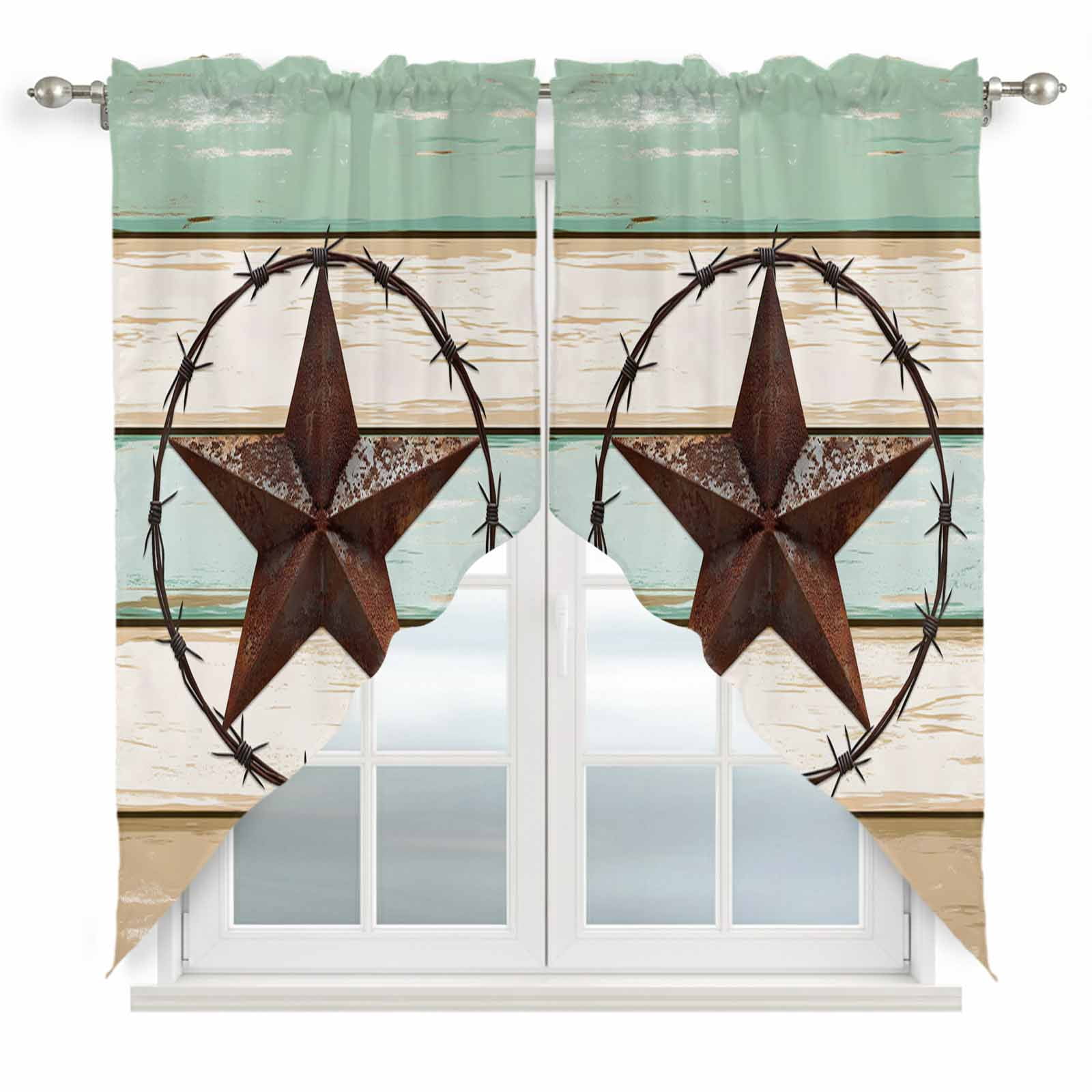 Beige Sage Green Texas Star Swag Curtains Vintage Stars Wooden Swag ...