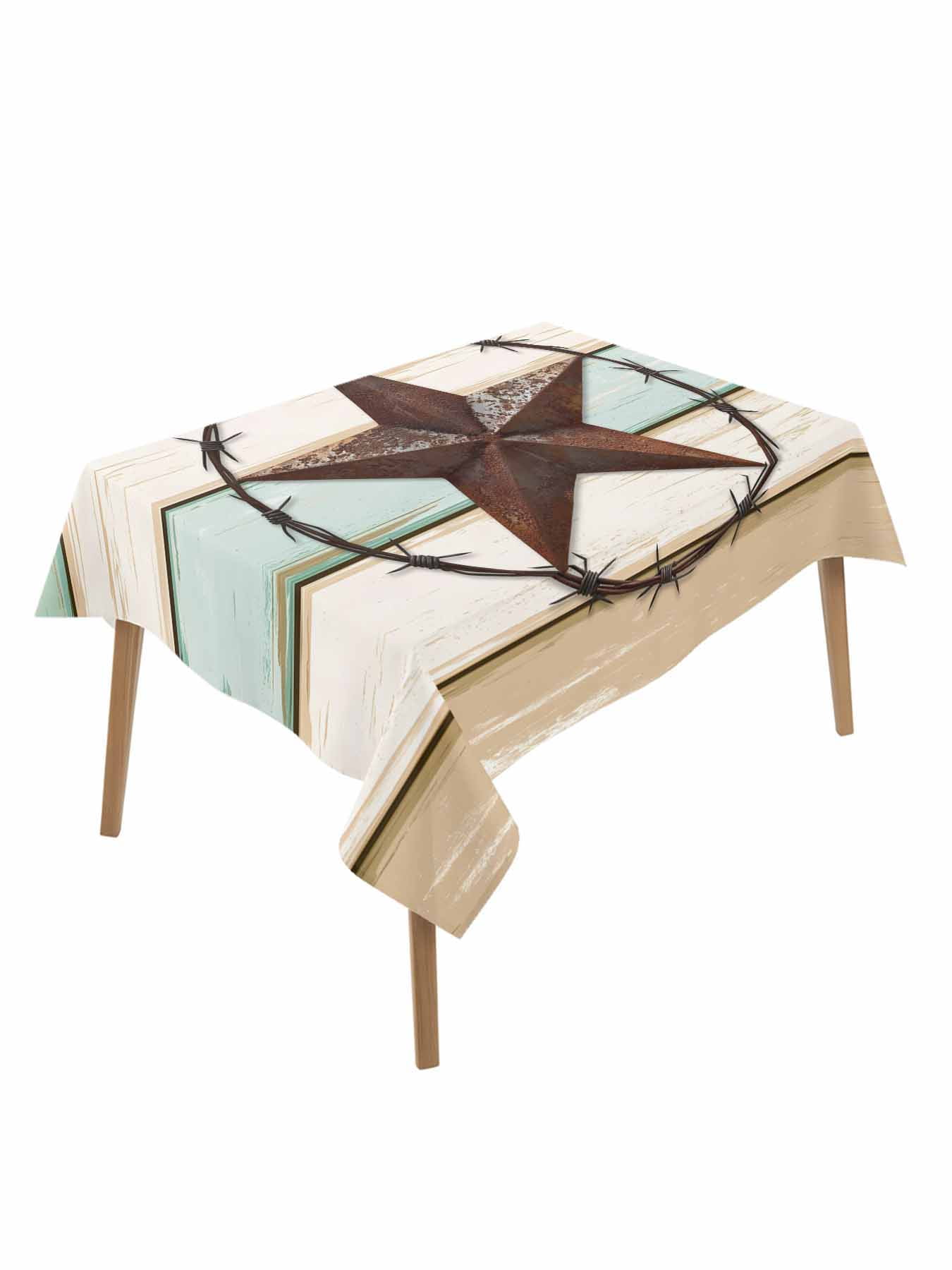 Beige Sage Green Texas Star Table Cloth, Vintage Stars Wooden ...