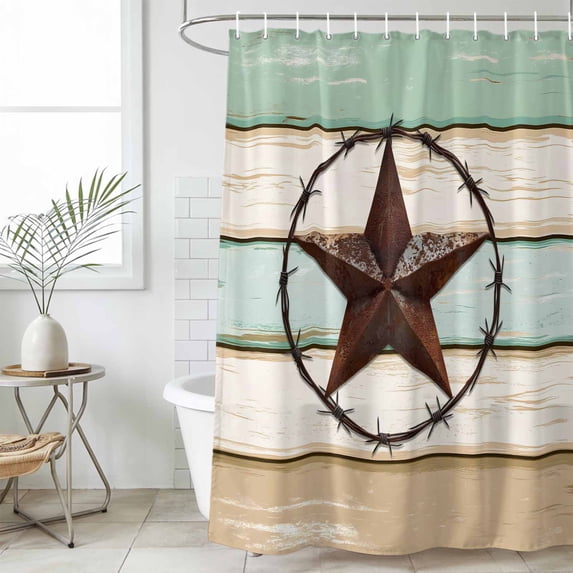 Beige Sage Green Texas Star Waterproof Fabric Shower Curtain,Vintage ...