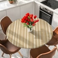 Beige Sand Minimalist Striped Round Fitted Tablecloth with Elastic Edge ...