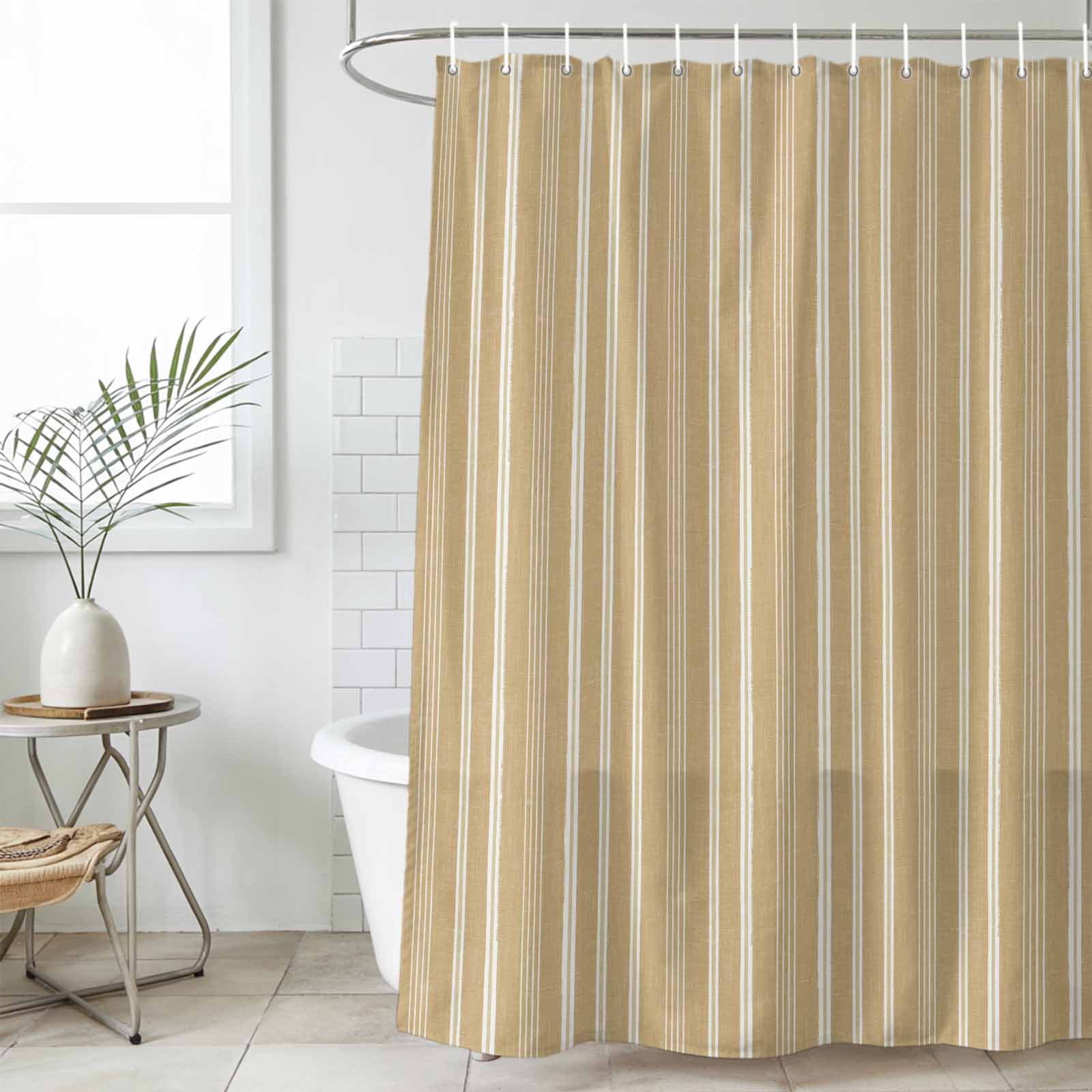 Beige Sand Minimalist Striped Shower Curtain Set, Waterproof Shower ...