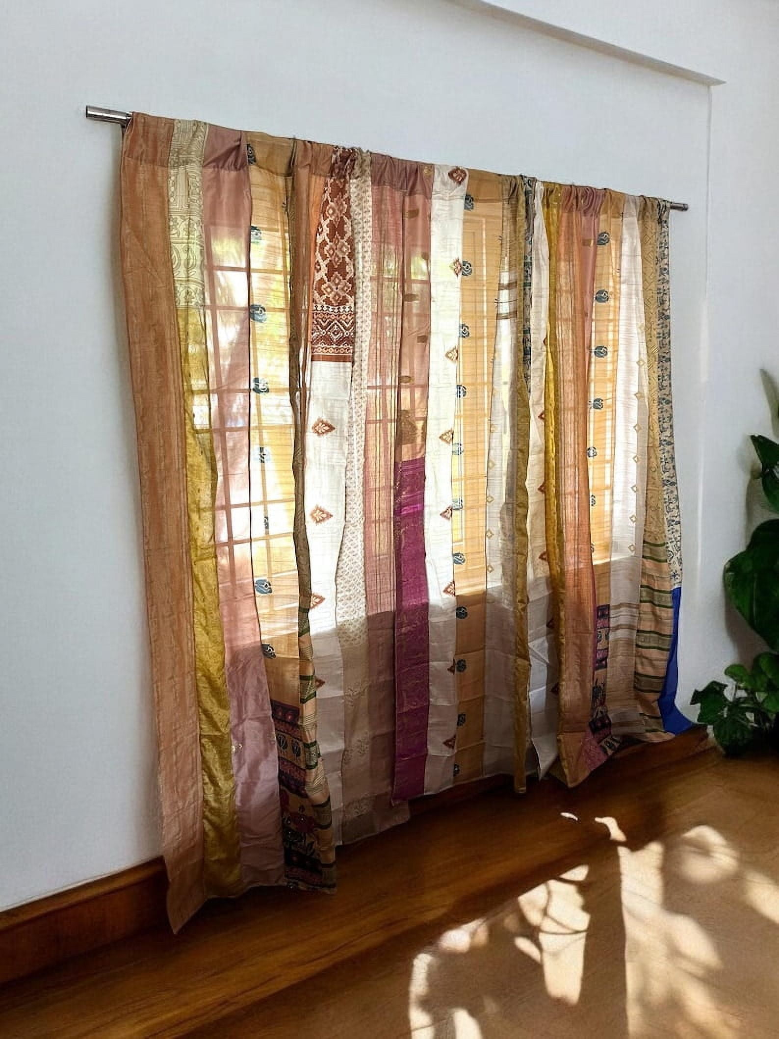 Beige Saree Curtain Pair Upcycled Handmade Saree Curtains with Saree ...