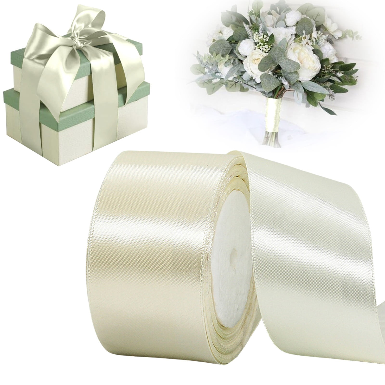 Beige Satin Ribbon 2 Inch x 25 Yards - Wide Fabric Ribbon for Gift ...