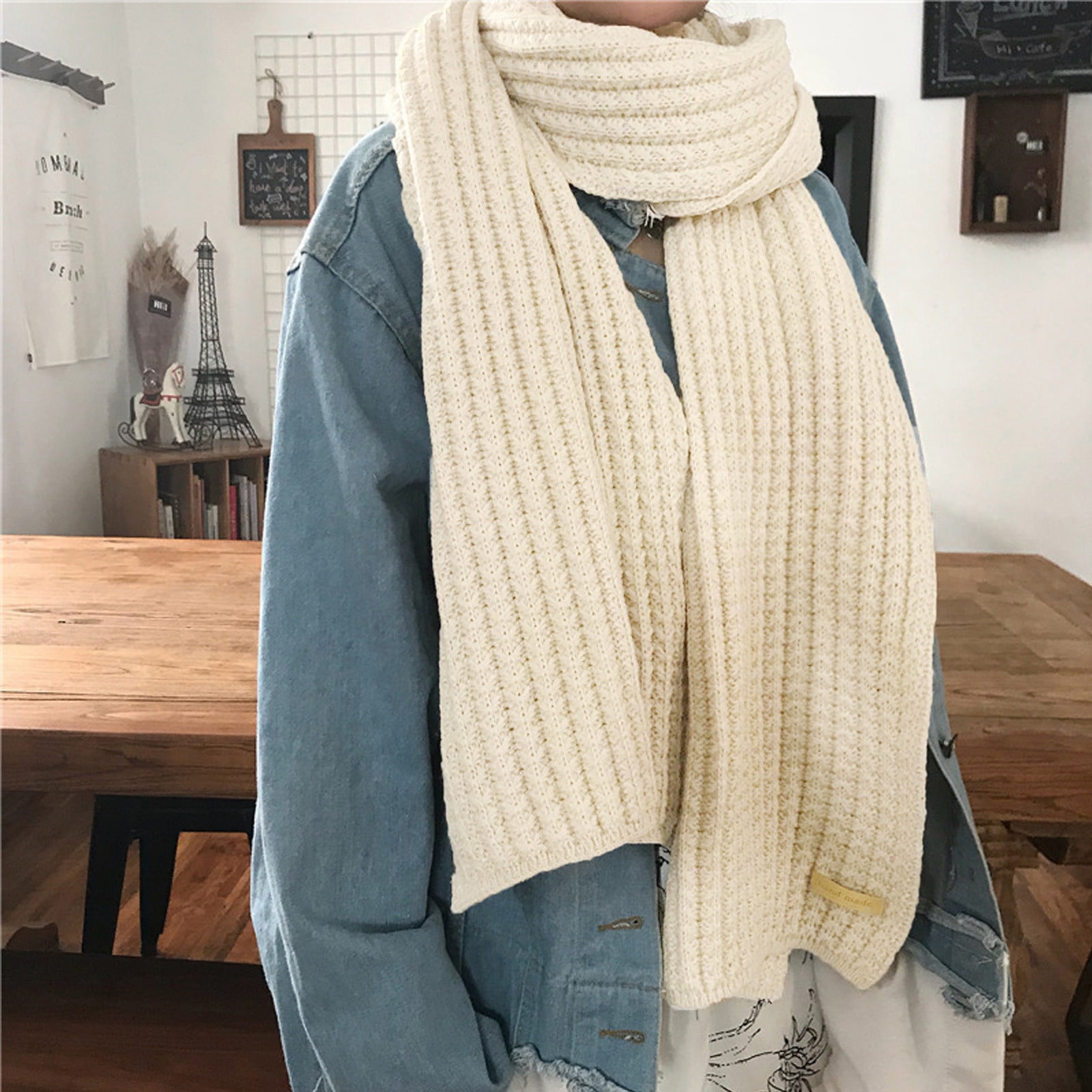 Beige Scarfs Scarf 180CM Ladies Knitted Scarf Winter Fashion Double ...