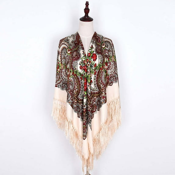 Beige Scarfs Scarf Women Fashion Bohemian Scarf Ethnic Style Tie Tassel ...