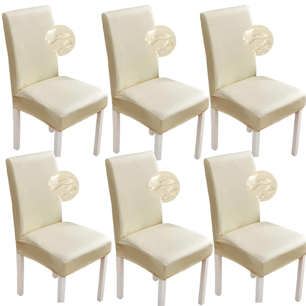 Beige Set of 6 Stretch PU Leather Dining Chair Slipcovers - Walmart.com