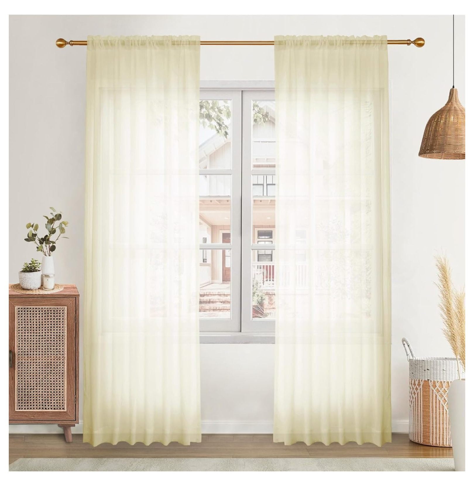 Beige Sheer Curtain 96 inch Length Light Filtering Privacy Semi ...