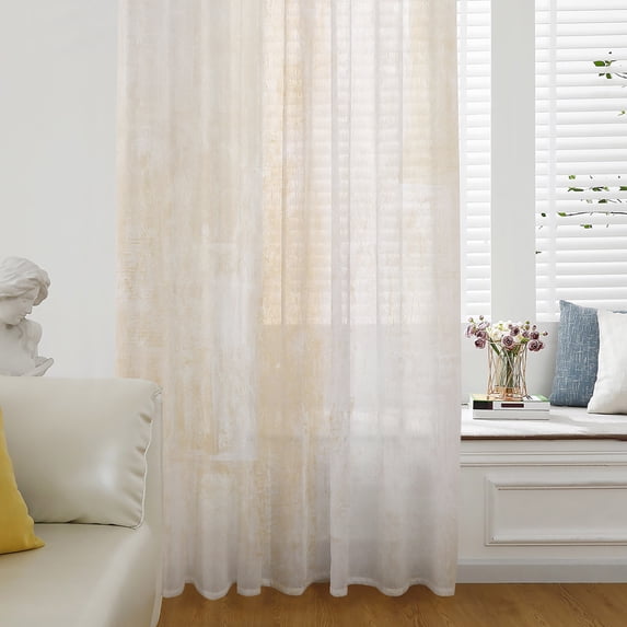 Beige Sheer Curtains 54 Inch Length, Light Filtering Voile Curtain ...