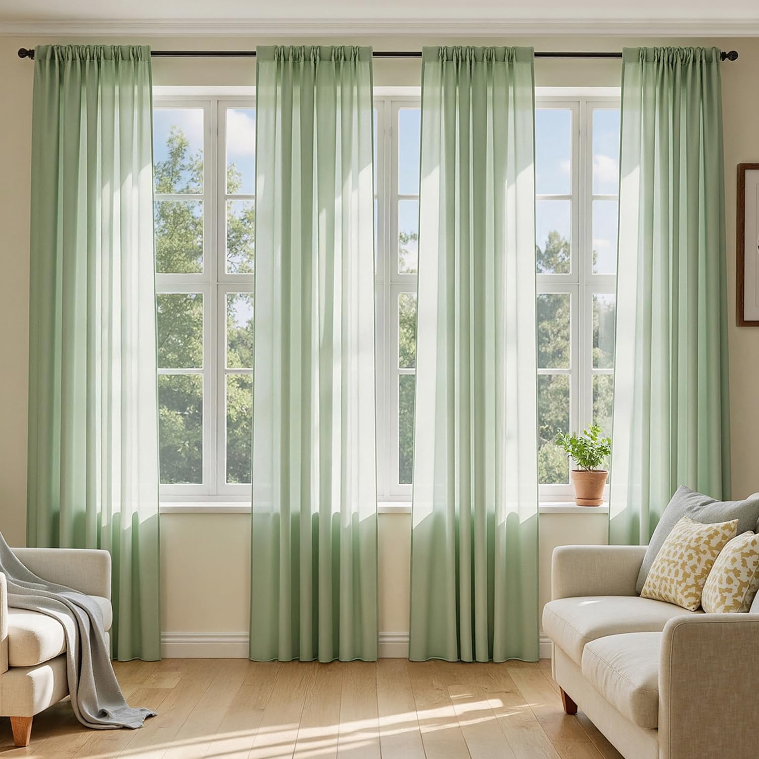 Beige Sheer Curtains 84 Inches Long 4 Panels Set Rod Pocket Voile ...