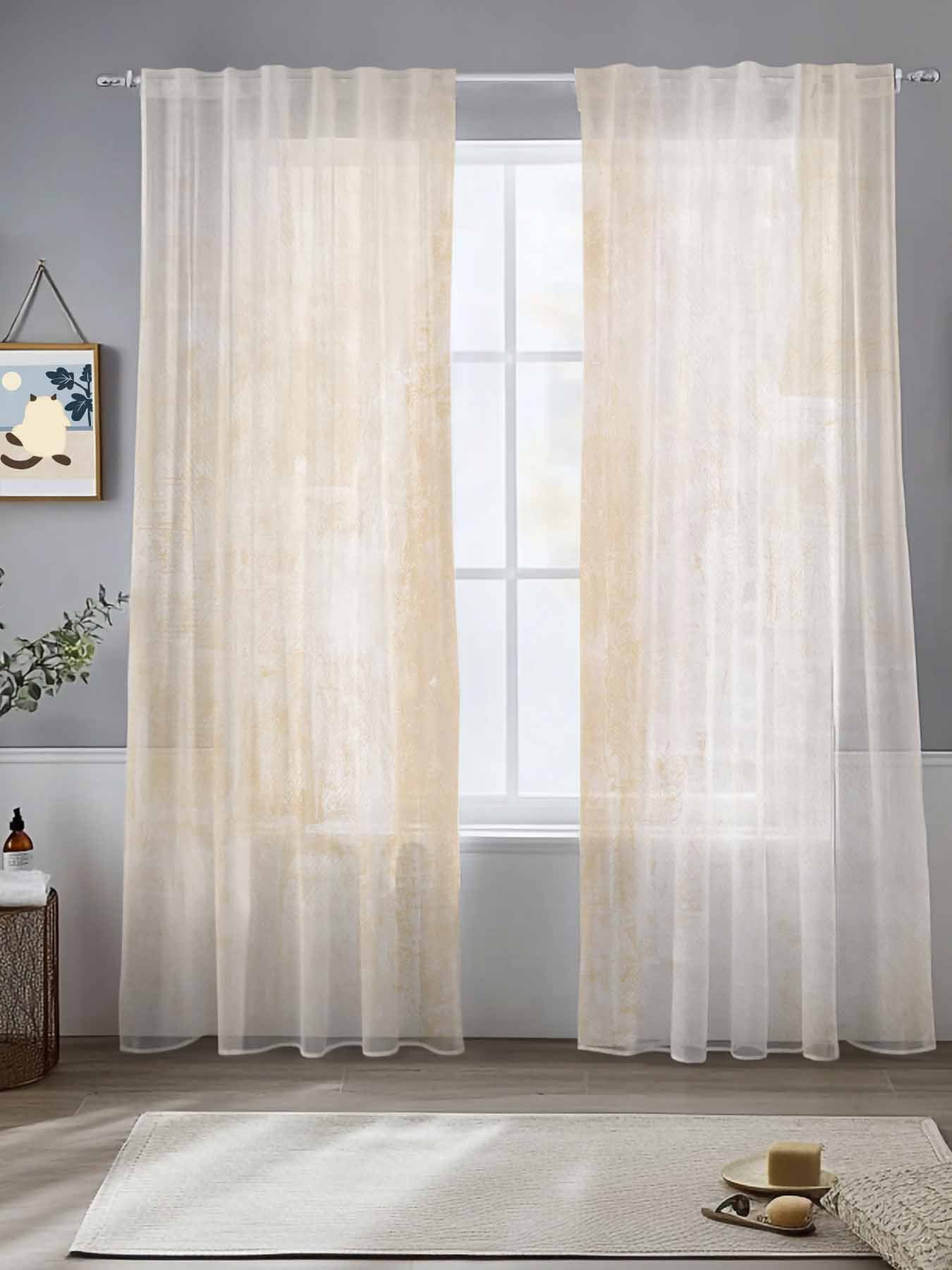Beige Sheer Curtains for Living Room Bedroom Retro Oil Painting Modern ...