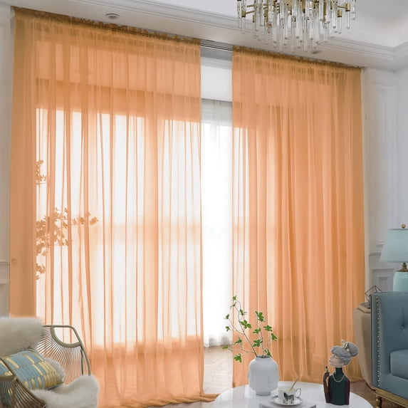 Beige Sheer Window Curtains 63 Inches Long 2 Panels Rod Pocket Curtains ...