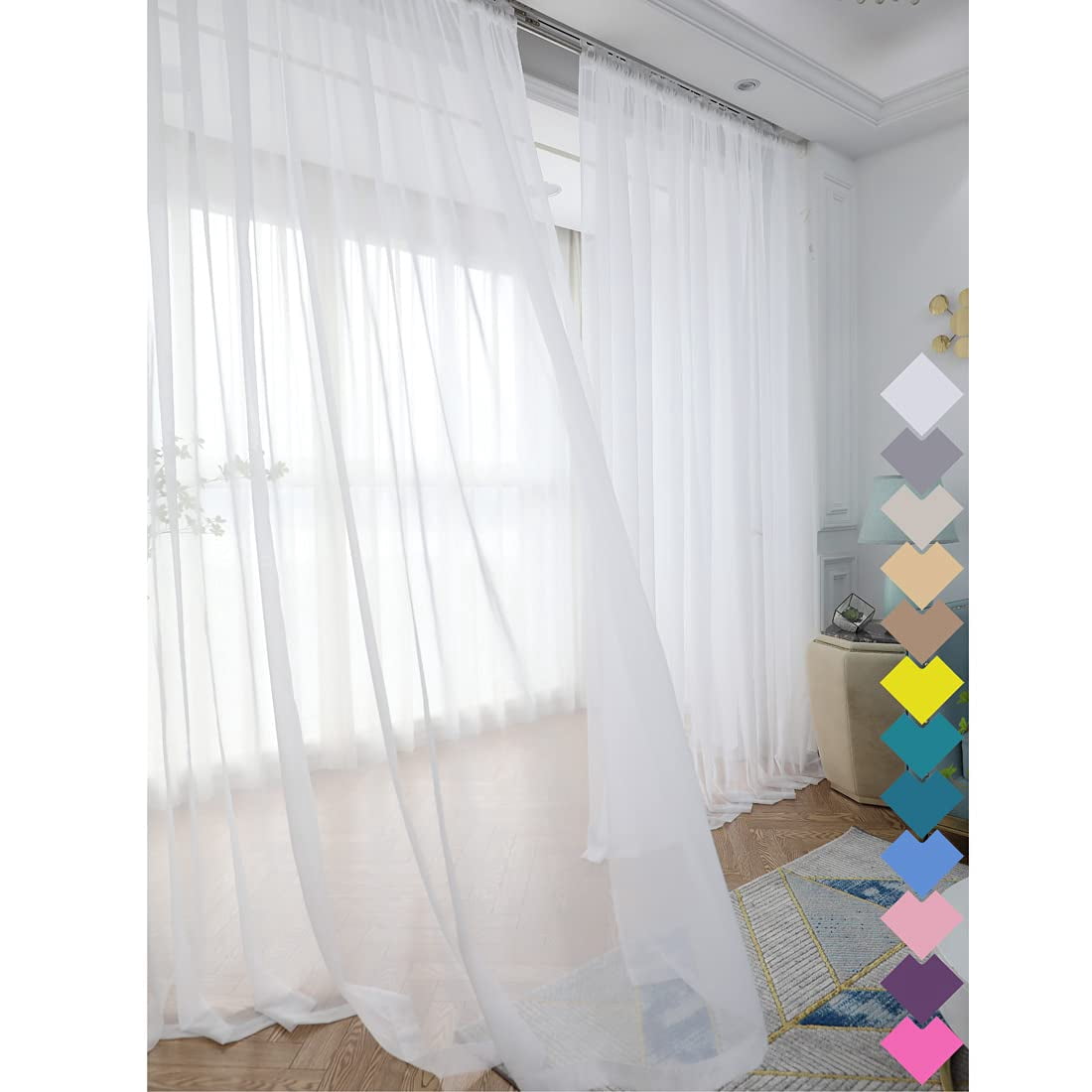 Beige Sheer Window Curtains 63 Inches Long 2 Panels Rod Pocket Curtains ...