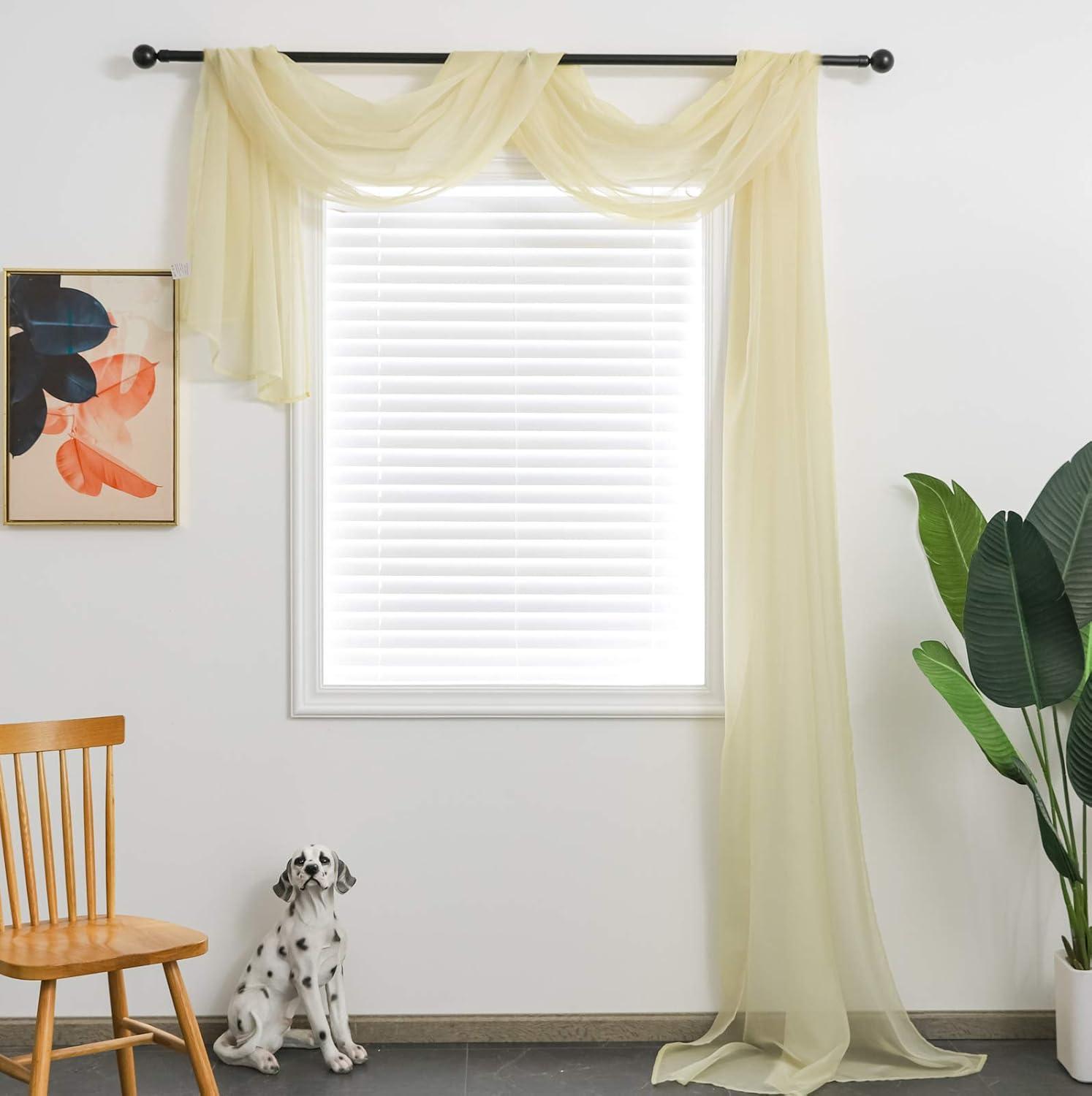 Beige Sheer Window Scarf Valance for Windows Beige Sheer Scarf Curtains ...