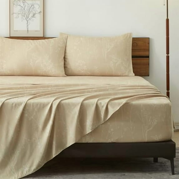 Beige Sheets King,Deep Pocket Sheets, 1800 Thread Count Pattrn Bed ...